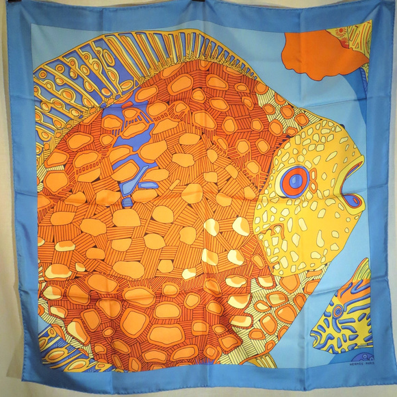 Hermes | Accessories | Hermes Grand Foonds Fish Sea Life Silk Scarf ...